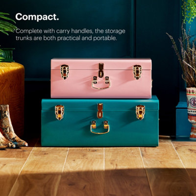 Beautify Storage Trunks, Set of 2 Pink & Teal Stainless Steel Storage ...