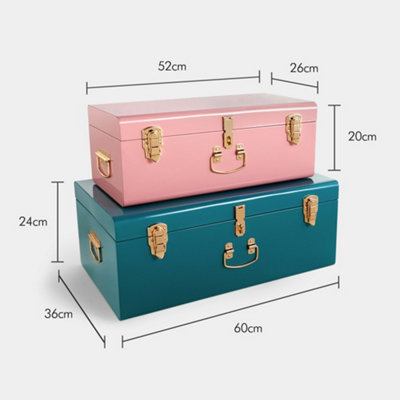 Beautify Storage Trunks, Set of 2 Pink & Teal Stainless Steel Storage ...