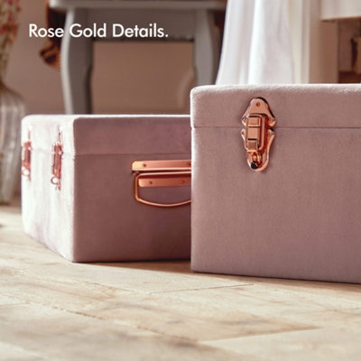 Beautify Storage Trunks - Set of 2 Pink Velvet Finish Storage Chests w ...