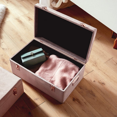 Beautify Storage Trunks - Set of 2 Pink Velvet Finish Storage Chests w ...