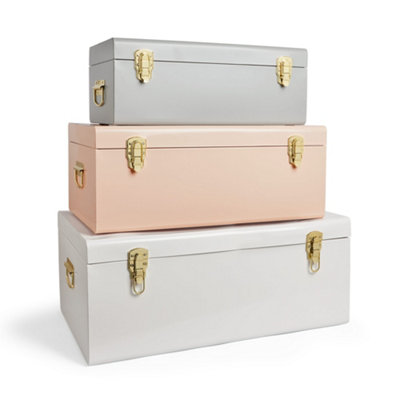 Beautify Storage Trunks, Set of 3 Pastel Stainless Steel Storage Chests ...
