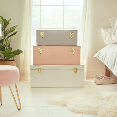 Beautify Storage Trunks, Set of 3 Pastel Stainless Steel Storage Chests ...