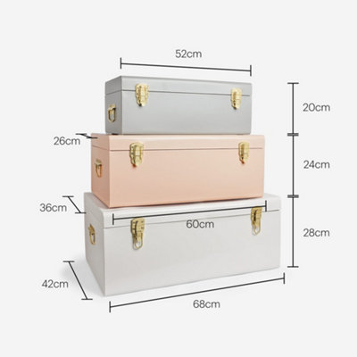 Beautify Storage Trunks, Set of 3 Pastel Stainless Steel Storage Chests ...