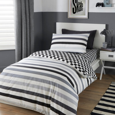 Beckett Stripe Grey Easy Care Duvet Cover Set