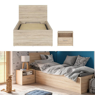 Bed Bedside Set Lift Up Euro 90cm Single Bed Cabinet Youth Kid Oak ...