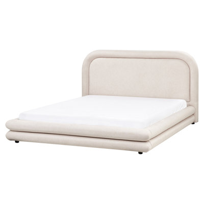 Bed Faux Linen LAVARDENS 160 x 200 cm (EU King Size) Light Beige