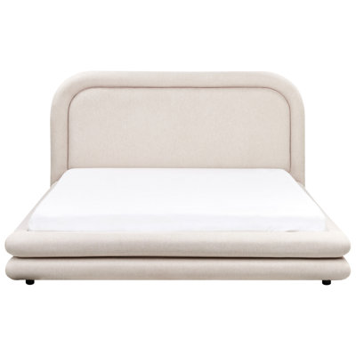 Bed Faux Linen LAVARDENS 160 x 200 cm (EU King Size) Light Beige
