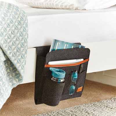 Bed Pocket Organiser - Portable Felt Pocket Store with Leather Trim ...