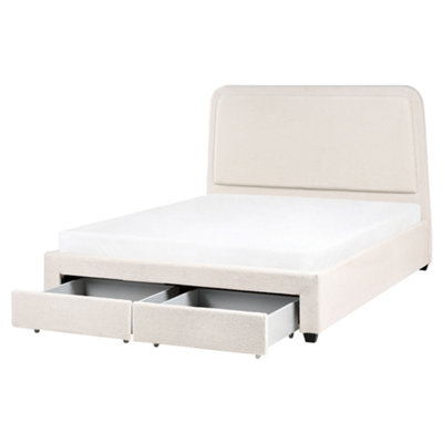 Bed with Storage Drawers SARDENT Boucle Off-White 160 x 200 cm (EU King ...