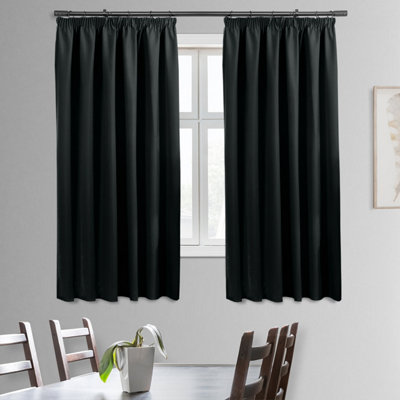 BedLooms Black Thermal Insulated Blackout Pencil Pleat Short Window ...
