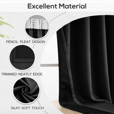 BedLooms Black Thermal Insulated Blackout Pencil Pleat Standard Window ...