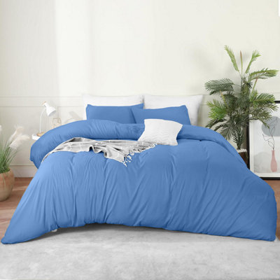 BedLooms Light Blue Cotton Duvet Cover Set, Breathable & Anti-Allergic ...