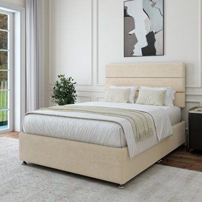 Bedmaster Cream Luxury Velvet Divan Base And Lined Headboard Super King