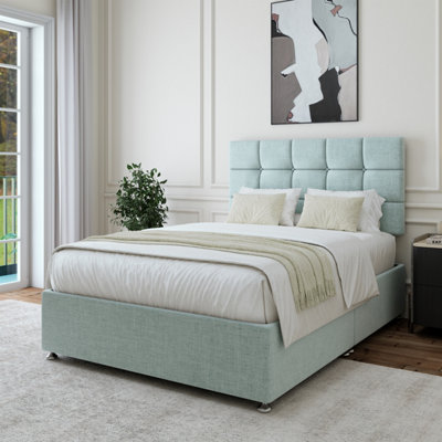 Bedmaster Duck Egg Linen Divan Base And Square Headboard Small Single