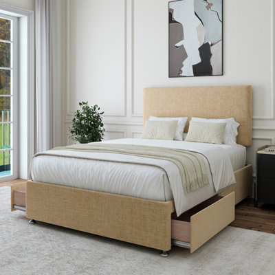 Bedmaster Natural Beige Linen 2 Drawer Divan Base And Plain Headboard ...