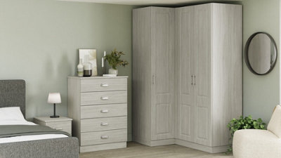 Bedroom Kit Classic Square Panel Taupe Grey Single Wardrobe with Single ...