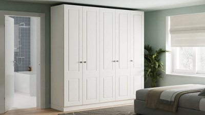 Bedroom Kit Classic Square Panel White Double Wardrobe with Single Rail ...