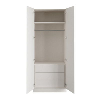 Bedroom Kit J-Pull Handleless White Double Wardrobe with Single Rail ...