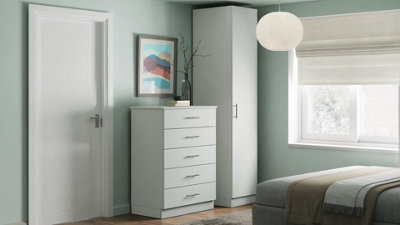Bedroom Kit Slab Light Grey Double Wardrobe with Double Rail