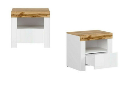 Bedside Cabinet Drawer Side Table Unit Modern White Gloss Oak Effect ...