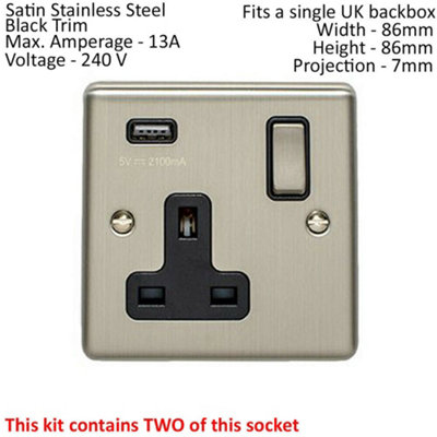 Bedside Plug Socket Pack-2x Single / USB & 1x Twin Gang-SATIN STEEL ...
