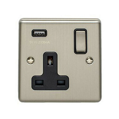 Bedside Plug Socket Pack-2x Single / USB & 1x Twin Gang-SATIN STEEL ...