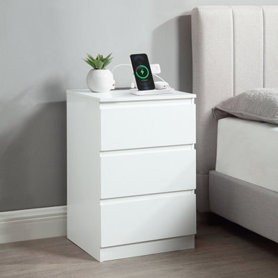 Bedside Table 3 Drawer Nightstand Table With 2 UK Plugs USB A And USB C ...