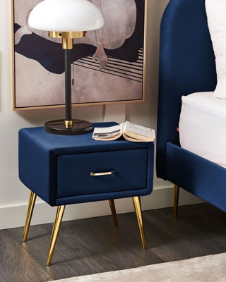 Bedside Table Velvet Navy Blue FLAYAT