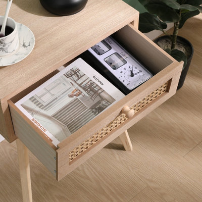 Bedside table with 1 drawer MDF wood frame cabinet With Rattan ...