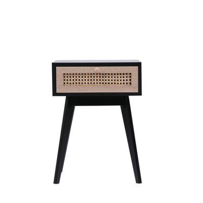 Bedside Table with 1 Drawer MDF Wood Frame Cabinet with Rattan ...