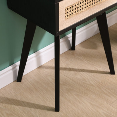 Bedside Table with 1 Drawer MDF Wood Frame Cabinet with Rattan ...