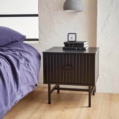 Bedside table with one drawer ridged effect industrial style 48x39x50 ...