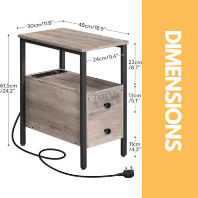 Bedside Table with Power Outlet & USB Ports Greige