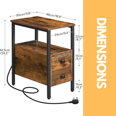 Bedside Table with Power Outlet & USB Ports