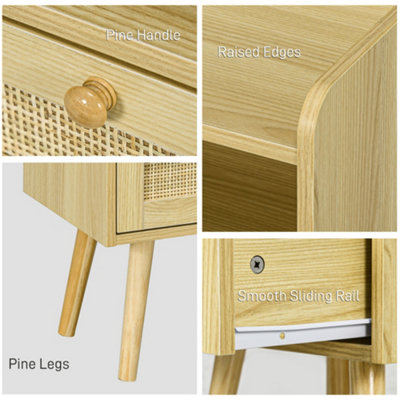 Bedside Tables, Set of 2, Boho Side End Table w/ Drawer, Storage ...