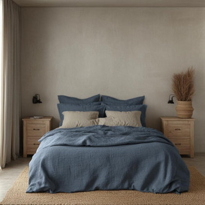 Bedspread Denim Blue Muslin Cotton Throws Soft Bed Runner 1.3 x 1.6m