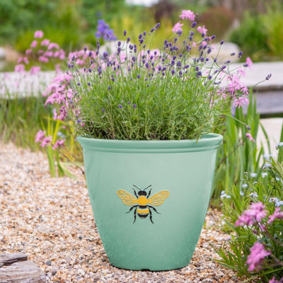 Bee Planter Weather Resistant Colourful Recycled Plastic Bumblebee Design Garden Flower Plant Pot Green H38 x 38cm Diameter