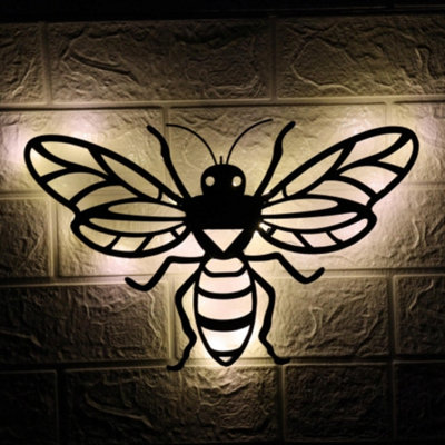Bee Solar Backlit Wall Art - Outdoor Metal Garden Decor with Lighting