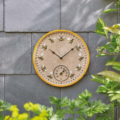 Bee Wall Clock & Thermometer - Battery Powered Weather Resistant Indoor ...