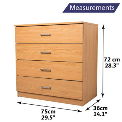 Beech Chest of 4 Drawers Anti Bowing Support 75 x 72 x 36 cm