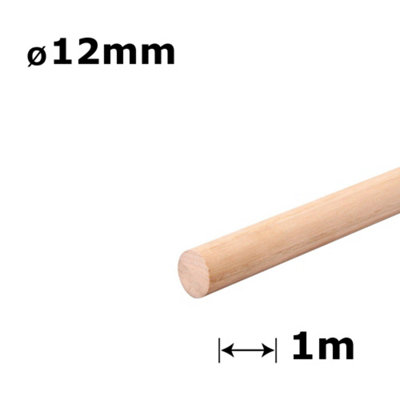 Beech Dowel Smooth Wood Rod Pegs 1m - Diameter 12mm - Pack of 1
