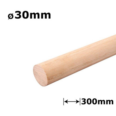Beech Dowel Smooth Wood Rod Pegs 30cm - Diameter 30mm - Pack of 20