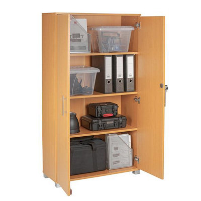 Beech Wooden 2 Door Lockable Storage Cabinet - 140 cm Tall Shoe Garage ...