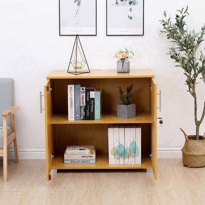 Beech wooden Filing cabinet with 1 shelf 2 Door Lockable Filing Cabinet Short wood Office Storage