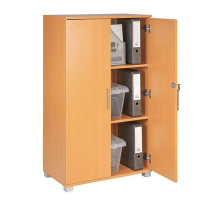 Beech wooden Filing cabinet with 2 shelves 2 Door Lockable Filing Cabinet Tall wood Office Storage