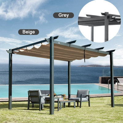 Beige 3 X 3 M Metal Foldable Pergola with Retractable Roof | DIY at B&Q