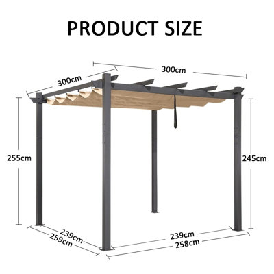 Beige 3 X 3 M Metal Foldable Pergola with Retractable Roof