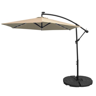 Beige 3m LED Cantilever Parasol With Fan Base | DIY at B&Q