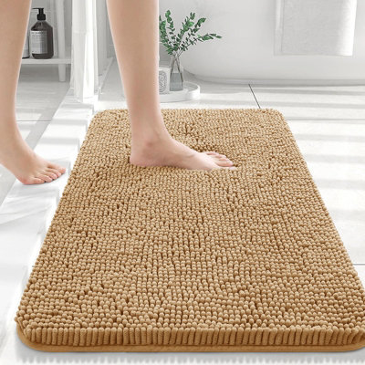 Beige Bath Mats Anti Slip Super Absorbent Luxury Modern Chenille Shower ...