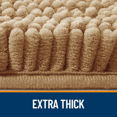 Beige Bath Mats Anti Slip Super Absorbent Luxury Modern Chenille Shower ...